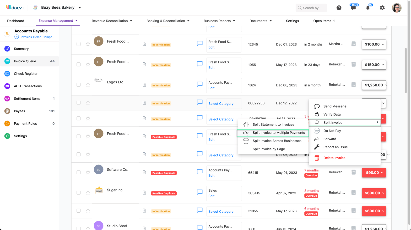 How do I split an Invoice into Multiple Payments?